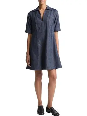 Vince Cotton-linen Chambray A-line Dress - Indigo