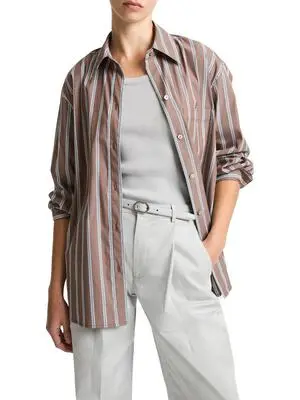 Vince Striped Cotton-blend Button-front Shirt - Brown Multi