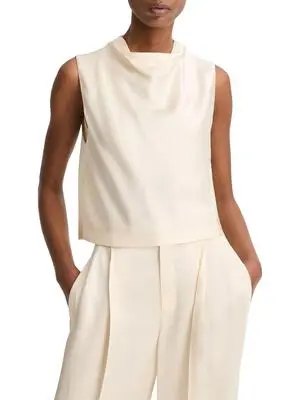 Vince Satin Cropped Cowl Neck Top - Flax