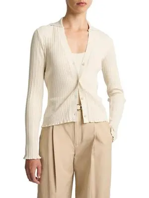 Vince Variegated Rib Cotton-blend Polo Top - Flax