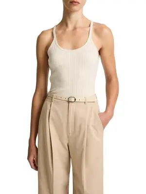 Vince Ribbed Cotton-blend Tank Top - Flax