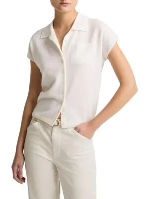 Vince Cashmere-silk Short-sleeve Polo Sweater - Off White