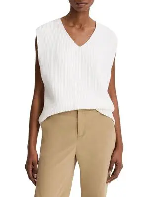 Vince Cotton-blend Relaxed Ribbed Sweater Vest - Optic White