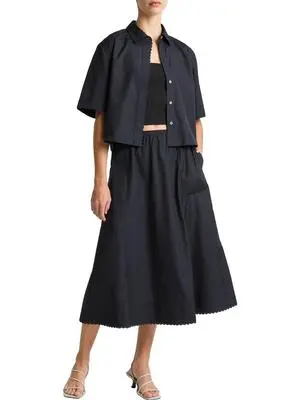 Vince Scalloped Cotton Poplin Midi Skirt - Eclipse