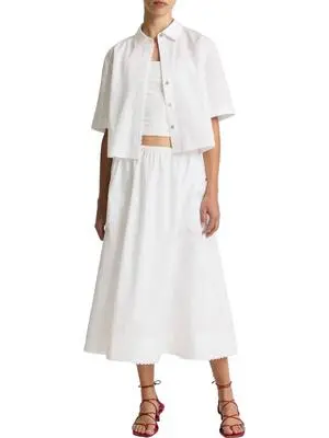 Vince Scallop-detail Cotton Midi Skirt - Optic White