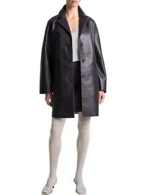 Vince Bonded Lambskin Leather Coat - Midnight