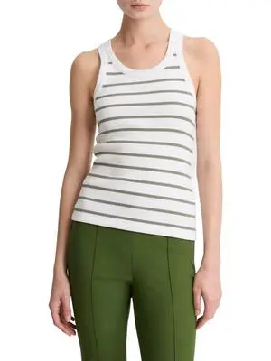 Vince Striped Ribbed Scoop Neck Tank Top - Herb Combo