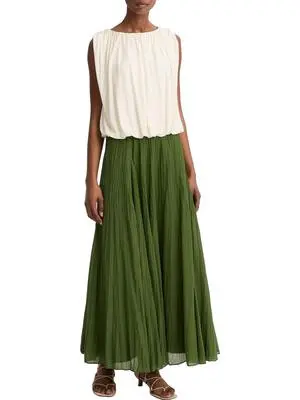 Vince Crinkled Plissé Cotton-blend Maxi Skirt - Herb