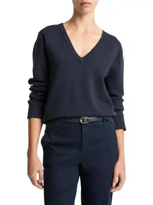 Vince Double-face Cotton-blend V-neck Sweater - Eclipse