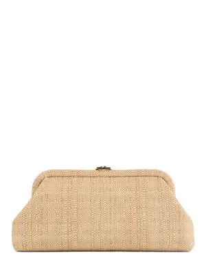 JIMMY CHOO Jimmy Choo Skylar Woven Raffia Clutch With Monogram Clasp Brown
