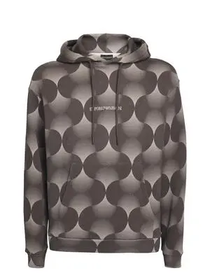 Emporio Armani Op-art Print Cotton Hoodie - Brown