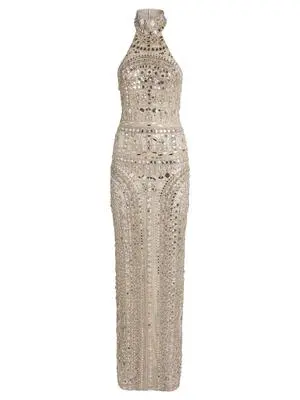 Zuhair Murad Embellished Halterneck Silk Gown - Neutral
