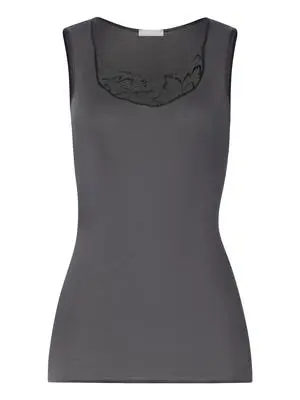 Hanro Cotton Belen Lace Trim Tank Top - Grey