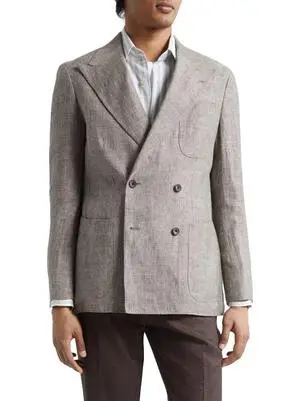 J. MUESER Waverly Double Breasted Linen Blazer - Brown
