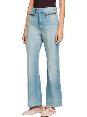 Sandro Faded Straight Zipped Cotton Jeans - Blue Jean
