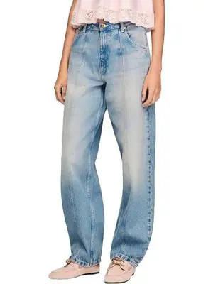 Sandro Barrel Leg Jeans With Pink Wash Effect - Blue Jean