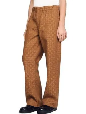 Sandro Wide-leg Jacquard Jeans With Elastic Waist - Camel