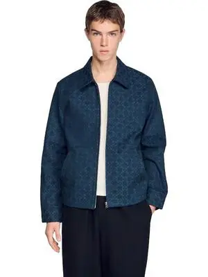 Sandro Square Cross Jacquard Denim Jacket - Navy Blue