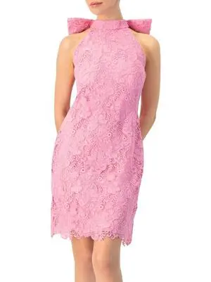 IVONNE Lace Halter Bow Mini Dress - Pink