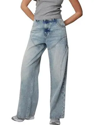 GOOD FOR NOTHING Denim Suture Wide Leg Jeans - Blue