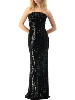 IVONNE Strapless Sequin Column Gown - Black