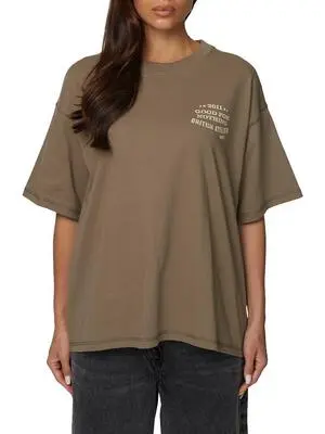 GOOD FOR NOTHING Oversized Stamp T-shirt - Brown