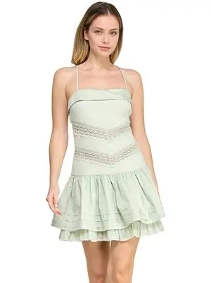 BEAUTY & GRACE Square Neck Rib-knit Mini Dress - Sage