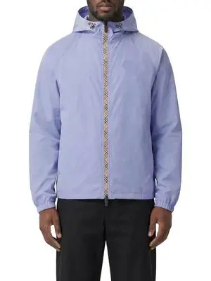 Burberry Zip-up Hooded Jacket With Signature Check Detail - Blue