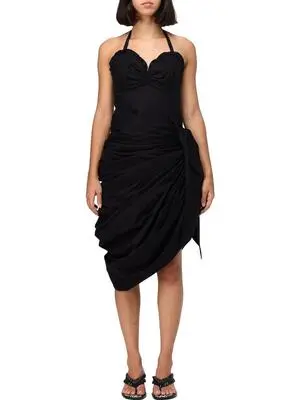 Chloé Asymmetric Draped Cotton Midi Dress - Black