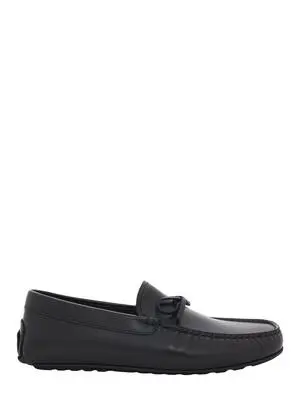 BOSS Smooth Leather Driver Loafers With Rubber Sole - Black