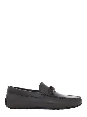 BOSS Smooth Leather Driver Loafers With Rubber Sole - Brown