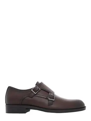 BOSS Smooth Leather Monk Strap Shoes - Brown