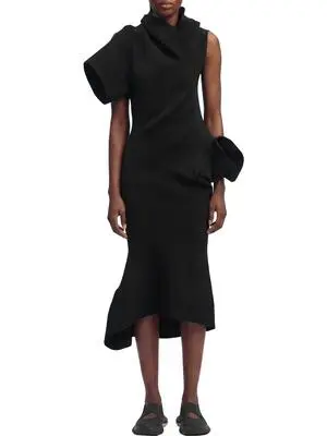 Issey Miyake Asymmetrical Draped Knit Midi Dress - Black