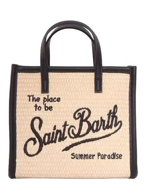 MC2 SAINT BARTH Vivian Mini Raffia Handbag With Faux Leather Details - Rope