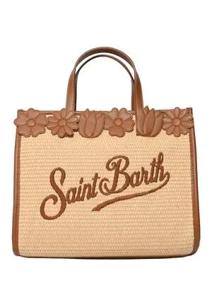 MC2 SAINT BARTH MC2 Saint Barth Embroidered Straw Handbag With Flower Appliqués Beige