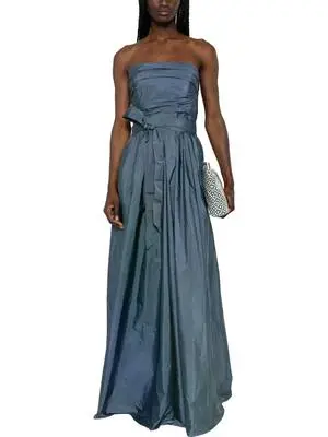 Max Mara Strapless Belted Maxi Dress - Blue
