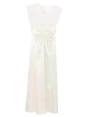 Carven Satin Mock Neck Sleeveless Maxi Dress - Neutrals