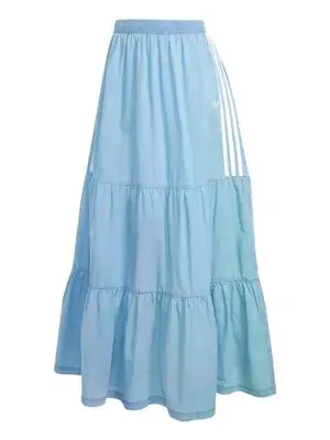 Adidas Tiered Maxi Skirt With Side Stripe Detail - Blue