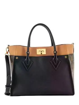 LOUIS VUITTON Louis Vuitton On My Side Leather With Monogram Canvas MM Tote Bag Black