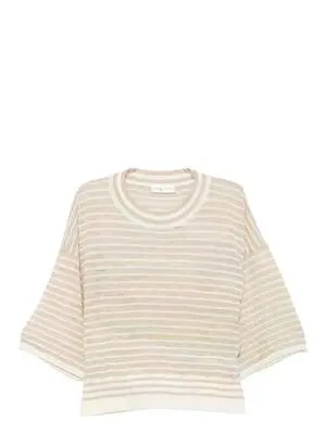 ROBERTO COLLINA Striped Crewneck T-shirt - Neutrals