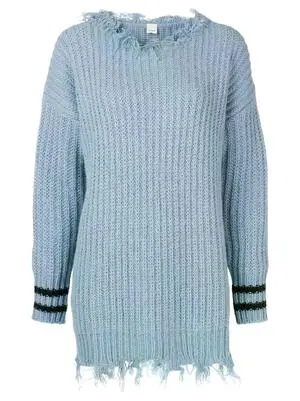 Pinko Wool-blend Frayed Hem Knitted Dress - Blue