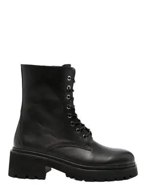 ADRIANNA FERETTI Leather Lace-up Block Heel Boots - Black