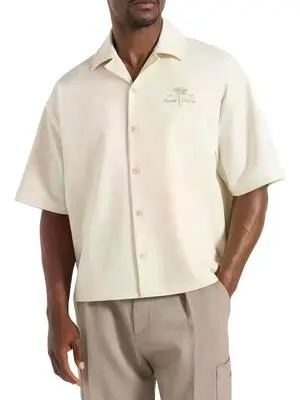 Manière De Voir Embroidered Textured Boxy Shirt - Neutrals
