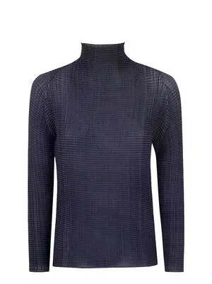 Issey Miyake Pleated High-neck Sweater - Blue