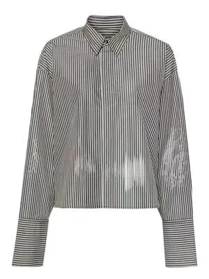 Ami Striped Cotton Cropped Shirt - Black