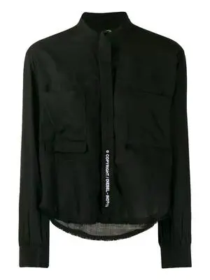 DIESEL® Viscose Twill Shirt With Knitted Mandarin Collar - Black