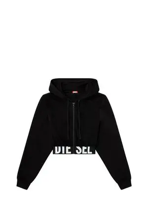 DIESEL® Logo Waistband Zip-up Cropped Cotton Hoodie - Black