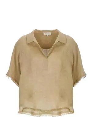 Antonelli Firenze Frayed Edges Short Sleeve Blouse - Neutrals