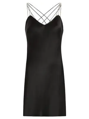 anna october mallory embroidered satin mini dress Marbelle Navy Satin Mini Dress - US 6 main image 0