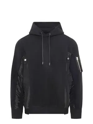 Sacai Sponge Sweat And Nylon Twill Hoodie - Black